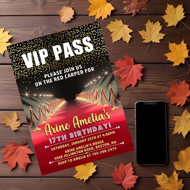 Red Carpet Birthday Invitation,red Carpet Event Hollywood Invite,red ...
