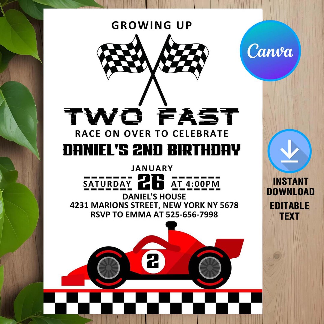 Two Fast Birthday Invitation,two Fast Invitation,growing up Invite,race ...
