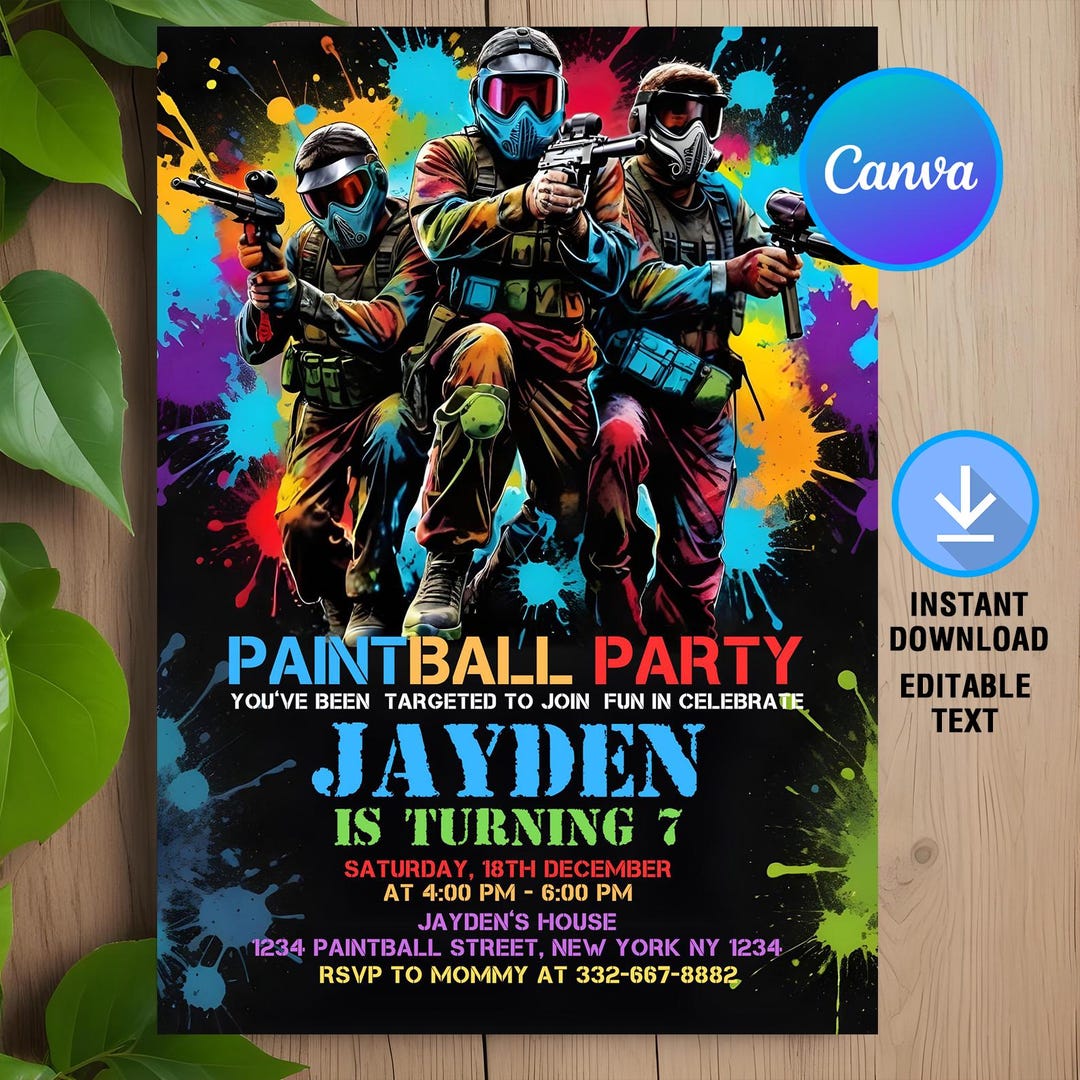 Paintball Invitation,paintball Birthday Invitation,paintball Birthday ...