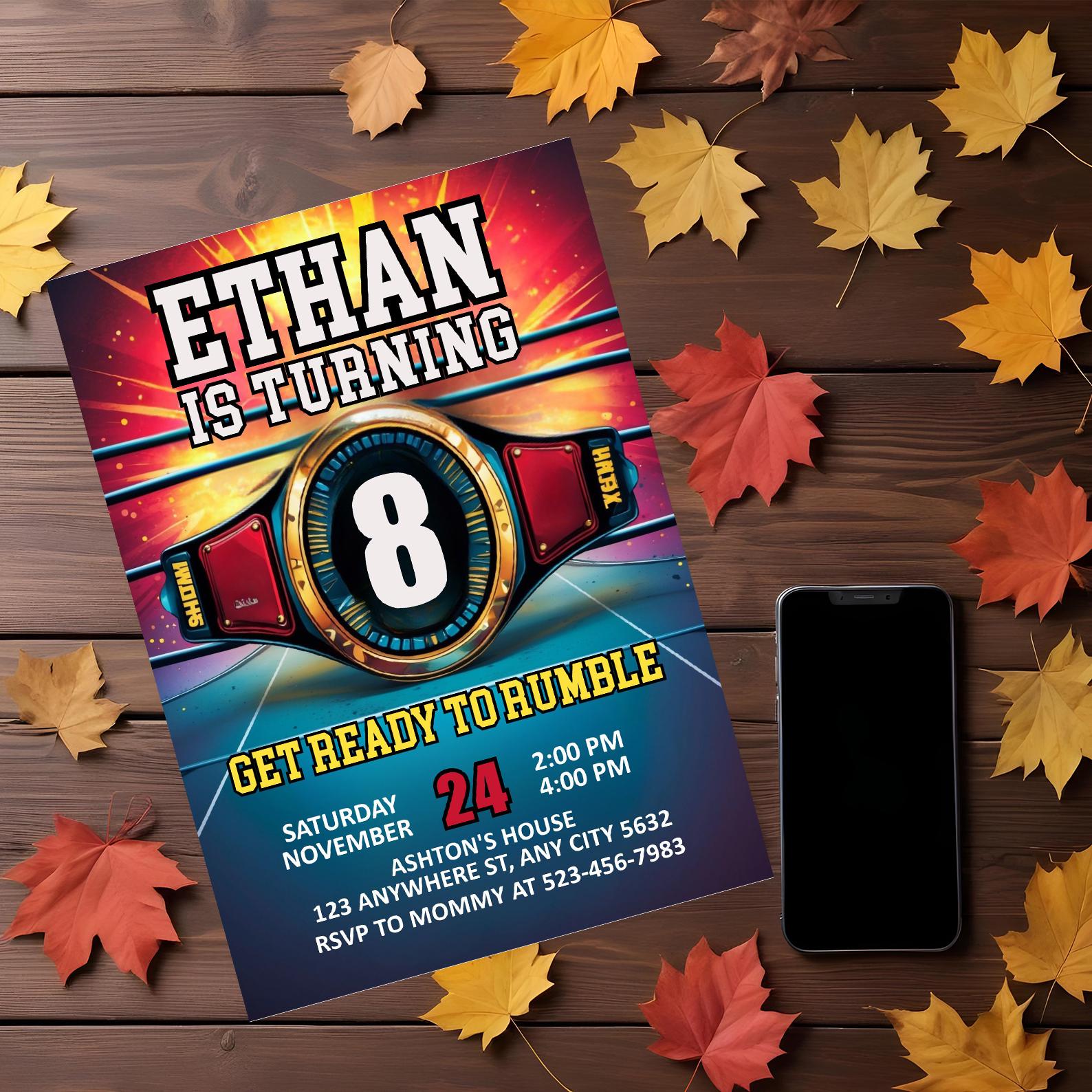 Wrestling Birthday Invitation,wrestling Belt,championship Belt Invite ...