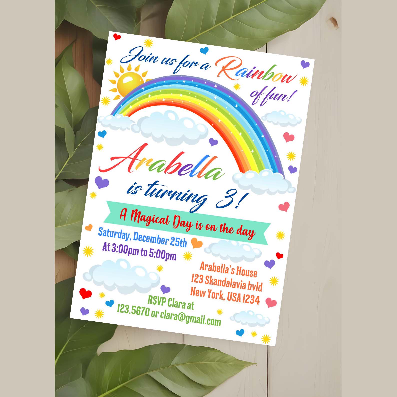 Rainbow Birthday Invitation,rainbow Invitation,rainbow Birthday Party ...