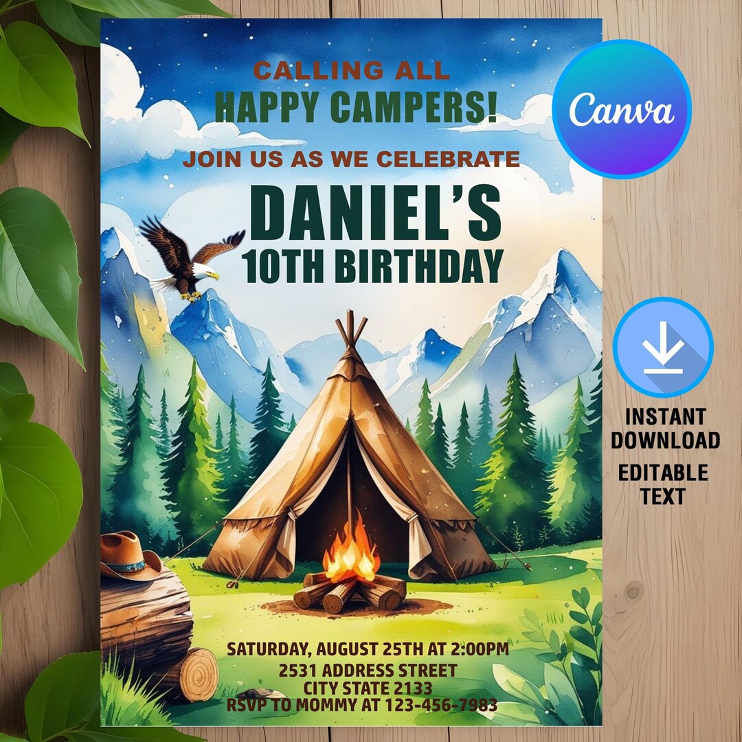 Camping Birthday Invitation,camper Birthday Invite,adventure Forest ...