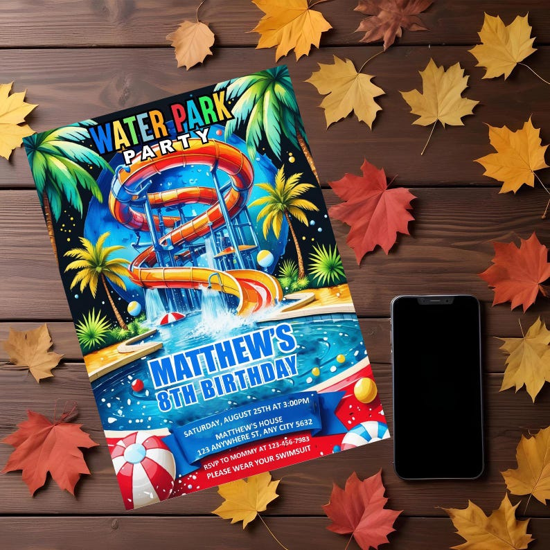 Water Park Birthday Invitation,water Park Party Invitation,summer Pool ...