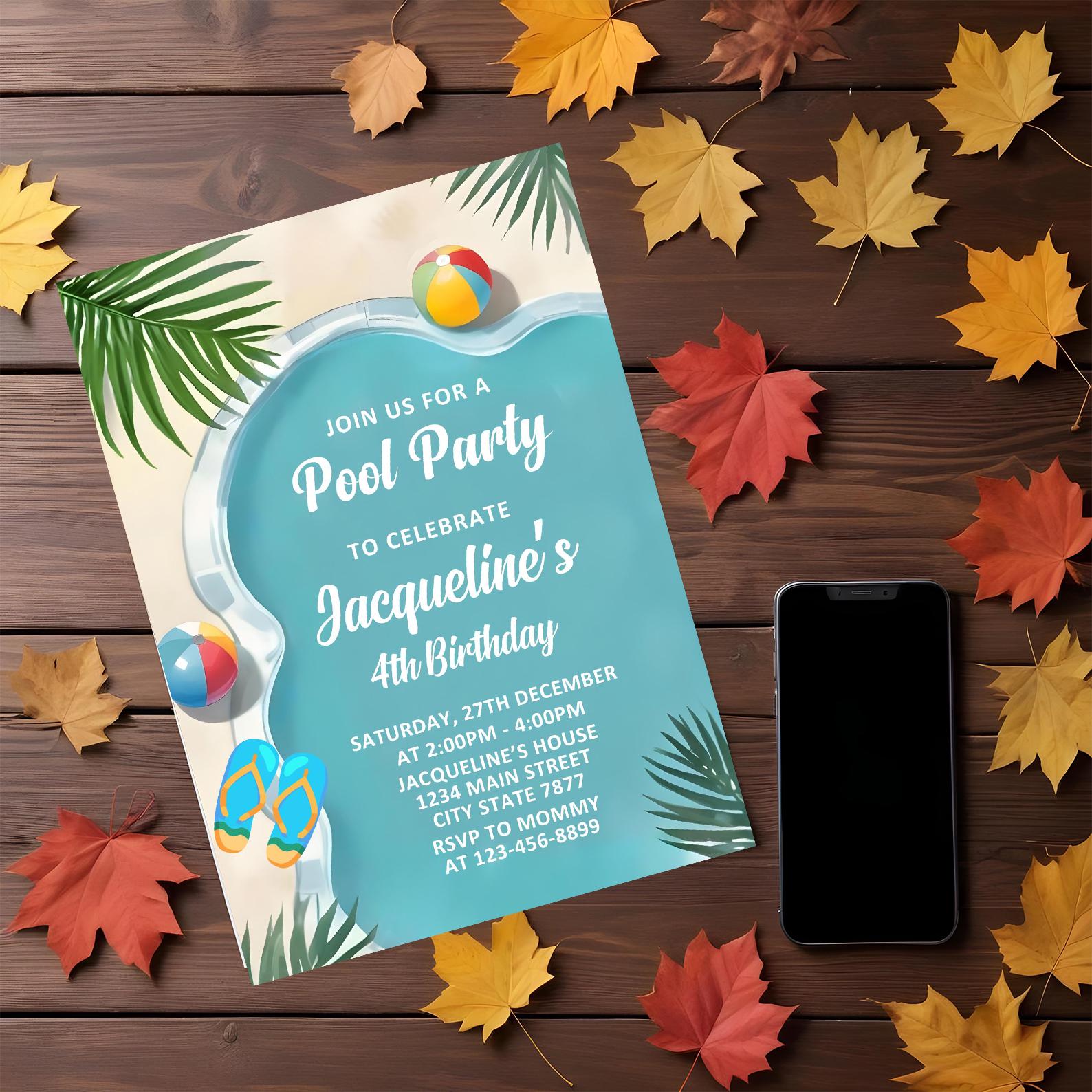 Pool Party Invitation,pool Party Birthday Invitation,pool Party ...