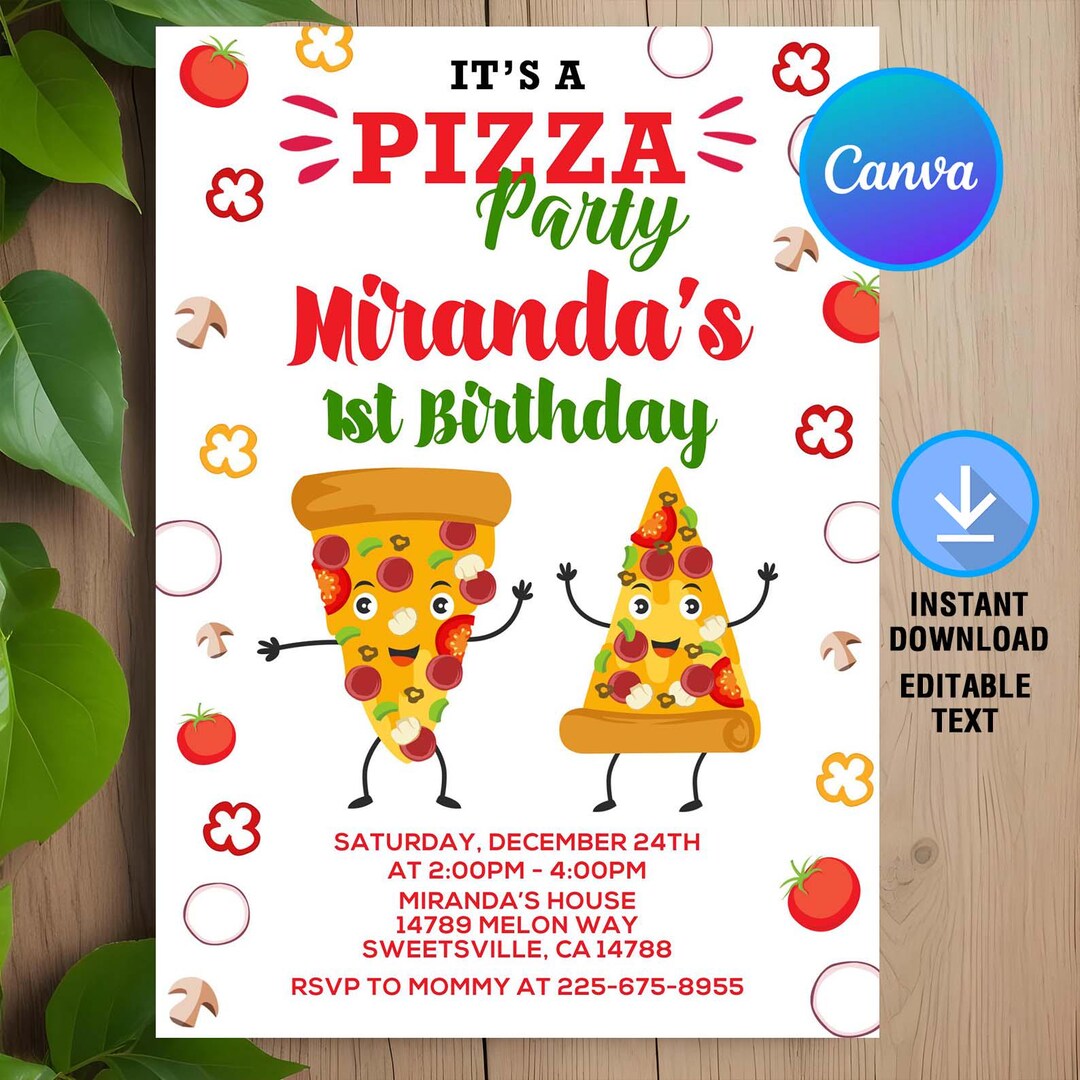 Pizza Party Birthday Invitation,pizza Party Invitation,pizza Birthday ...