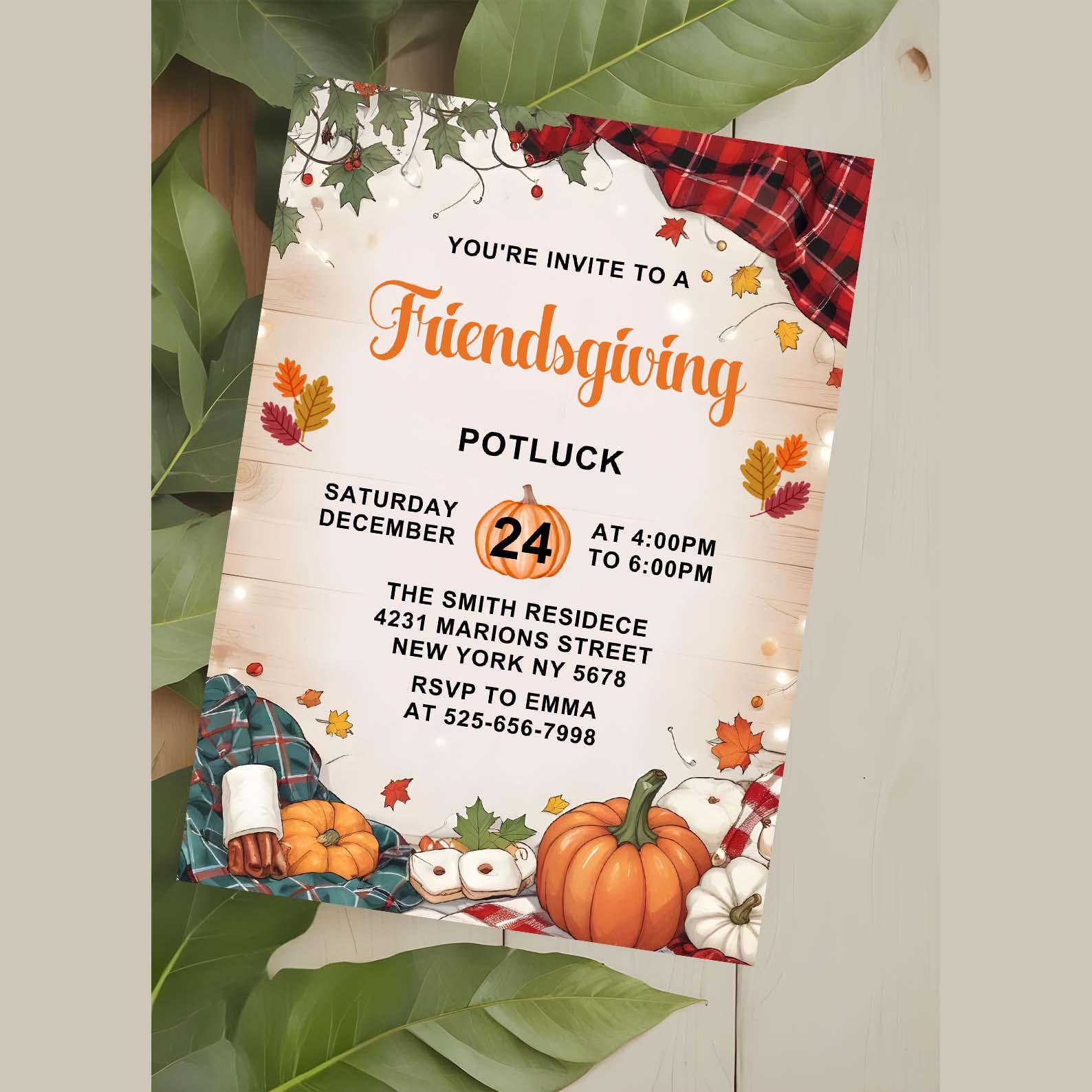 Friendsgiving Dinner Invitation,friendsgiving Potluck Dinner Invitation ...
