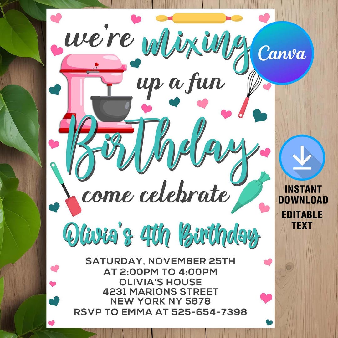 Cooking Birthday Invitation,cooking Invitation,baking Birthday Party,we ...