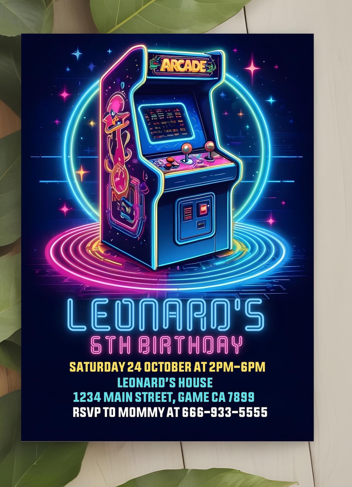 Arcade Invitation,arcade Birthday Invitation,arcade Party,arcade Neon ...