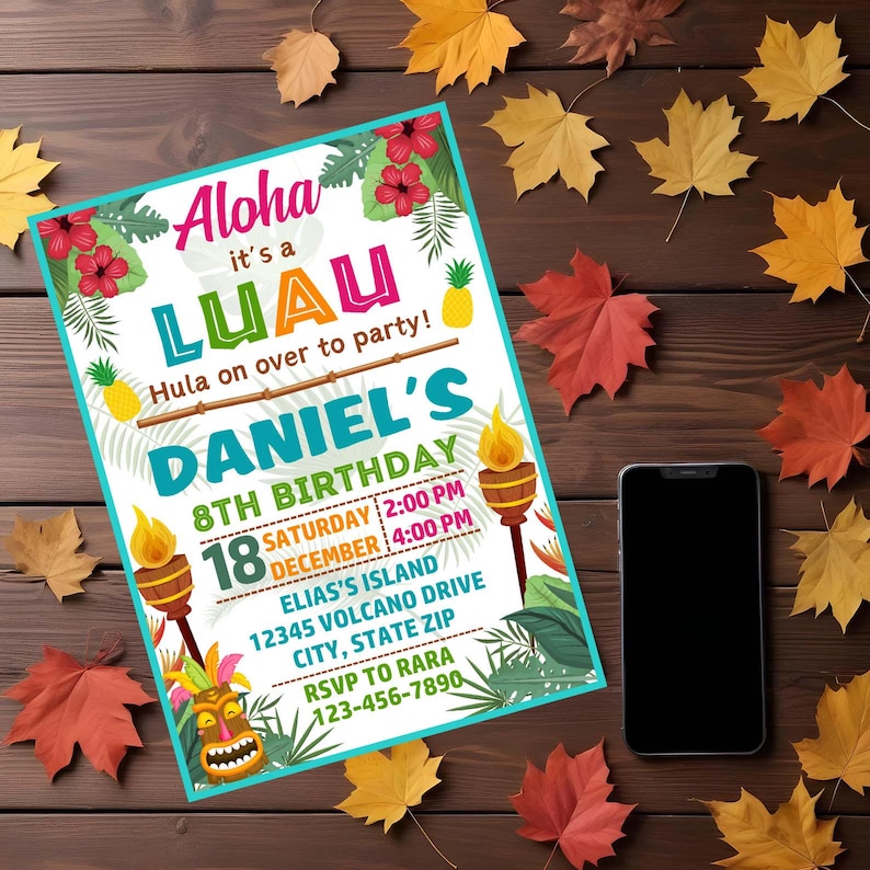 Aloha Luau Birthday Invitation,luau Birthday Invitation,luau Hawaiian ...