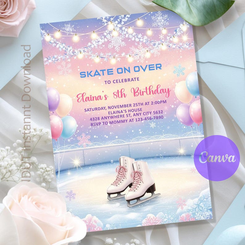 Ice Skating Birthday Invitation,winter Skate Invite,ice Skating ...
