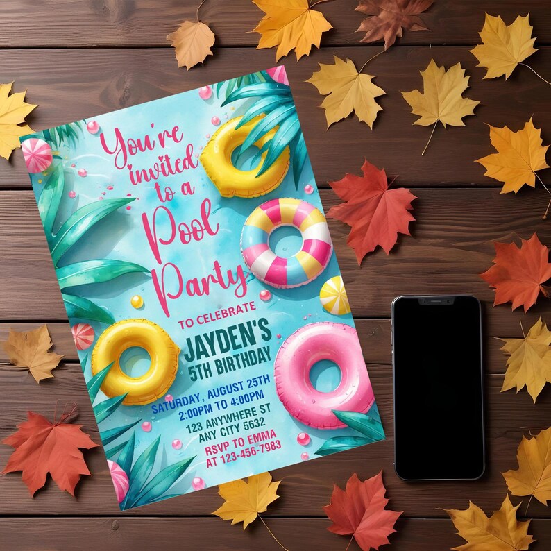 Pool Party Birthday Invitation,pool Party Invitation,swimming Birthday ...