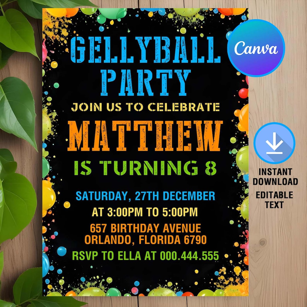 Gellyball Birthday Invitation,gellyball Birthday Party,gellyball ...