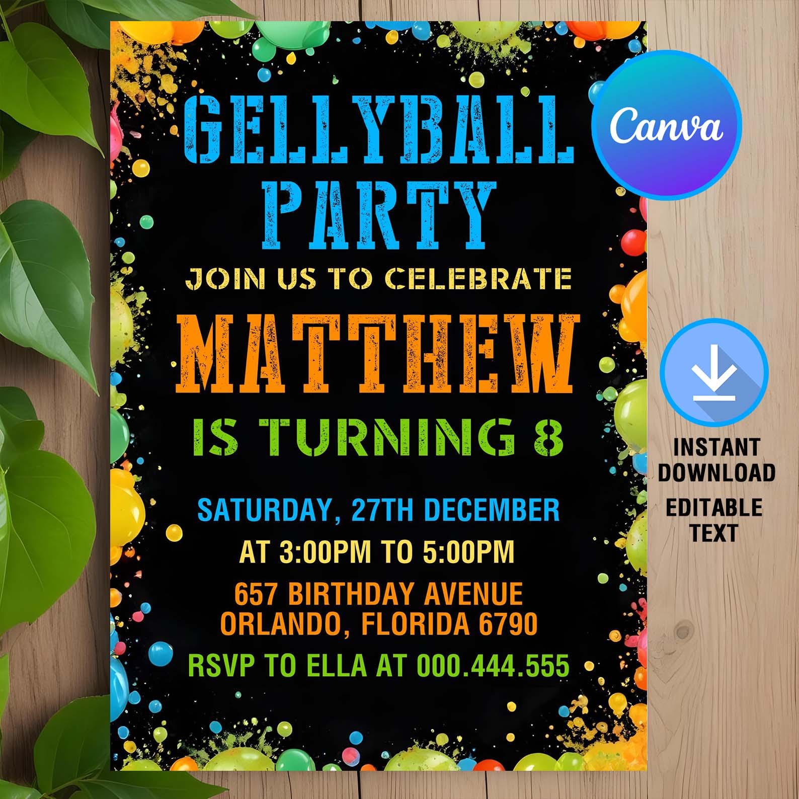 Gellyball Birthday Invitation,gellyball Birthday Party,gellyball ...