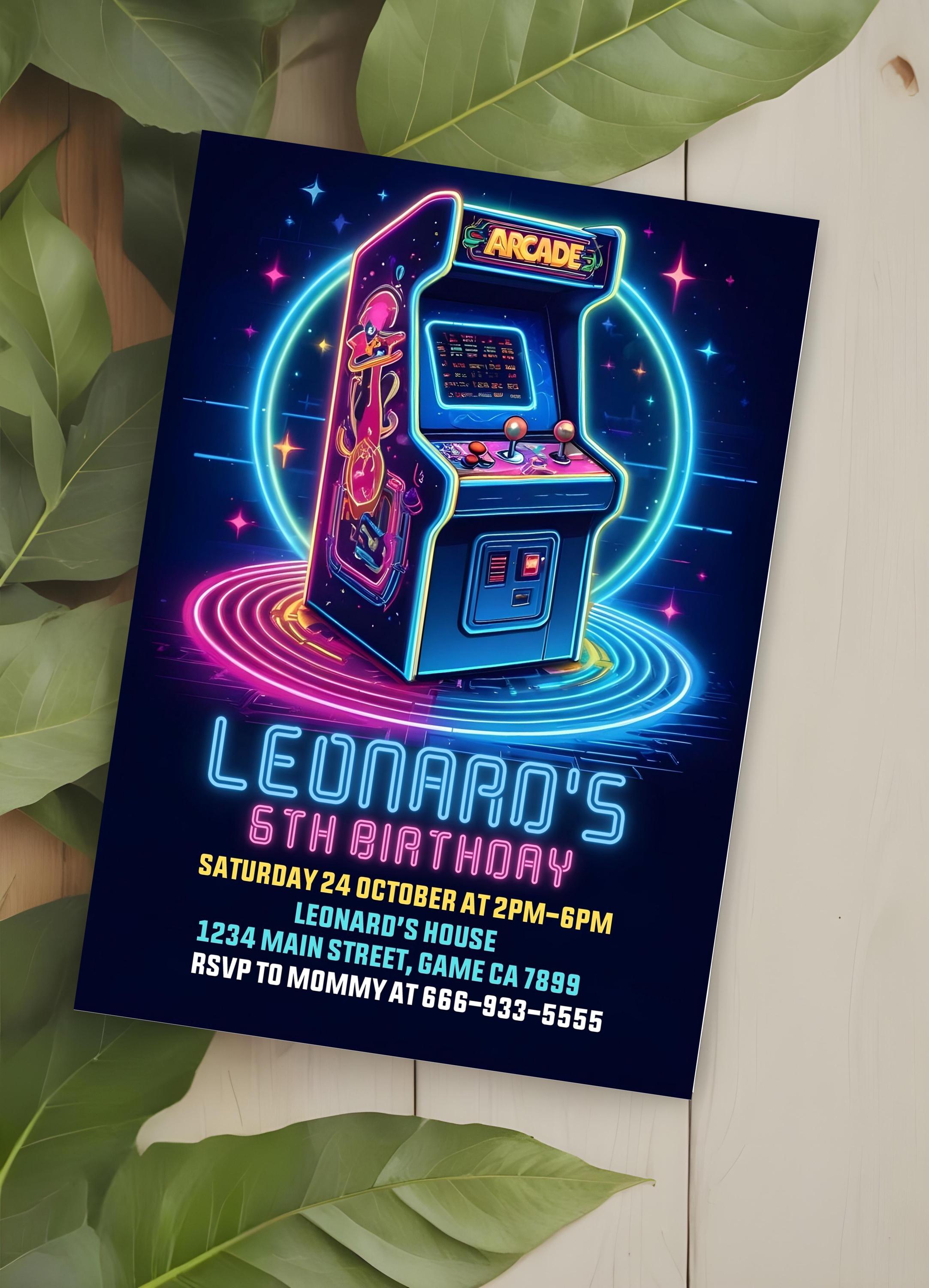 Arcade Invitation,arcade Birthday Invitation,arcade Party,arcade Neon ...