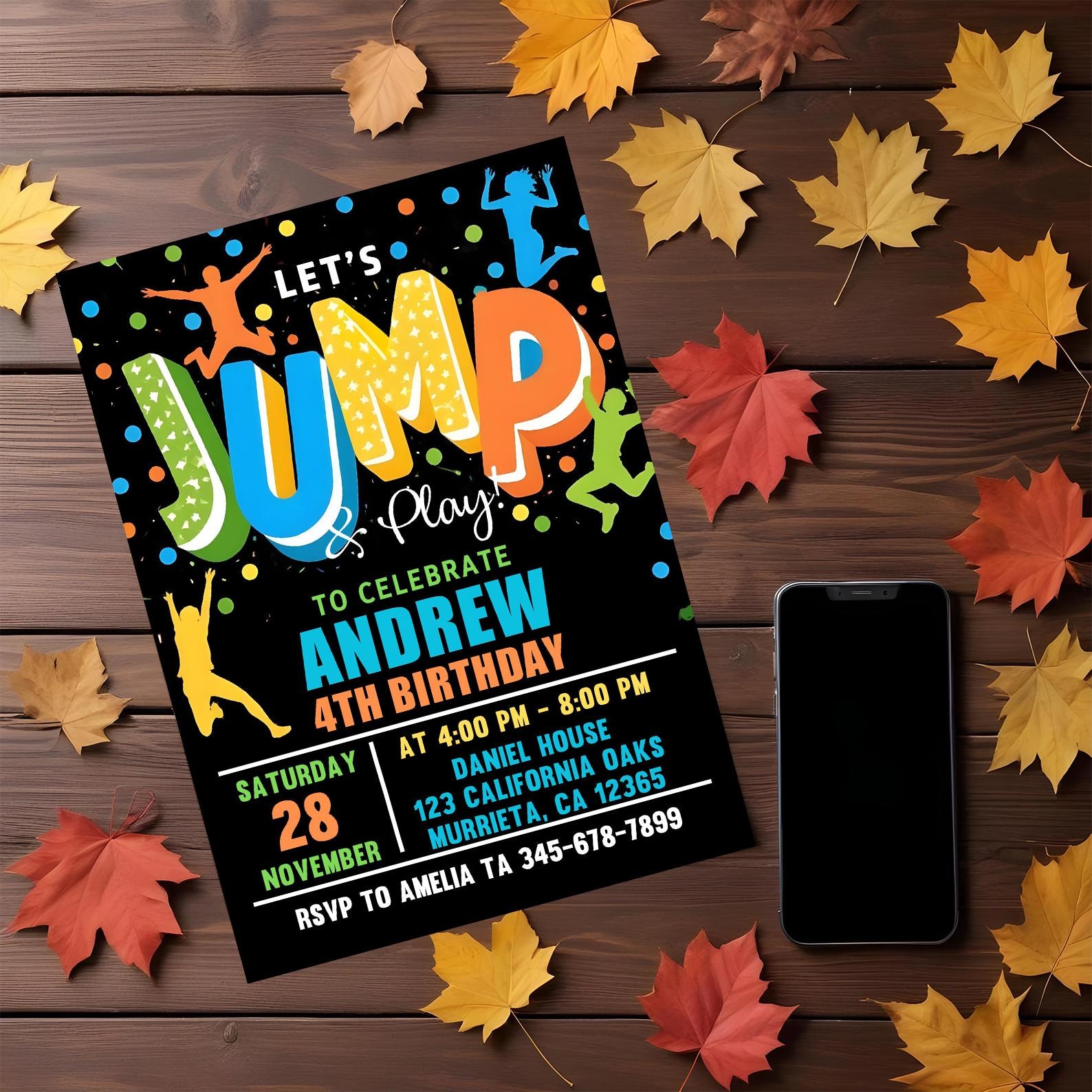 Jump and Play Invitation,jump Birthday Invitation,jump Birthday Party ...