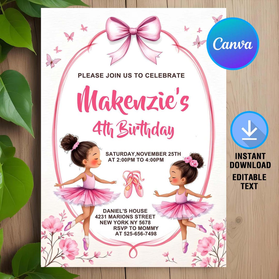 Ballerina Birthday Invitation,ballerina Party,ballerina Ballet Dancer ...