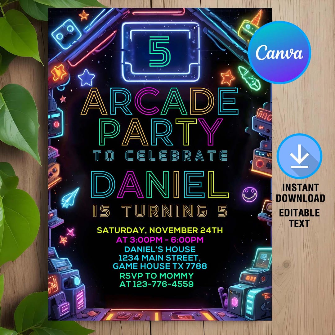 Arcade Party Birthday Invitation,arcade Party Invitation,arcade Party ...