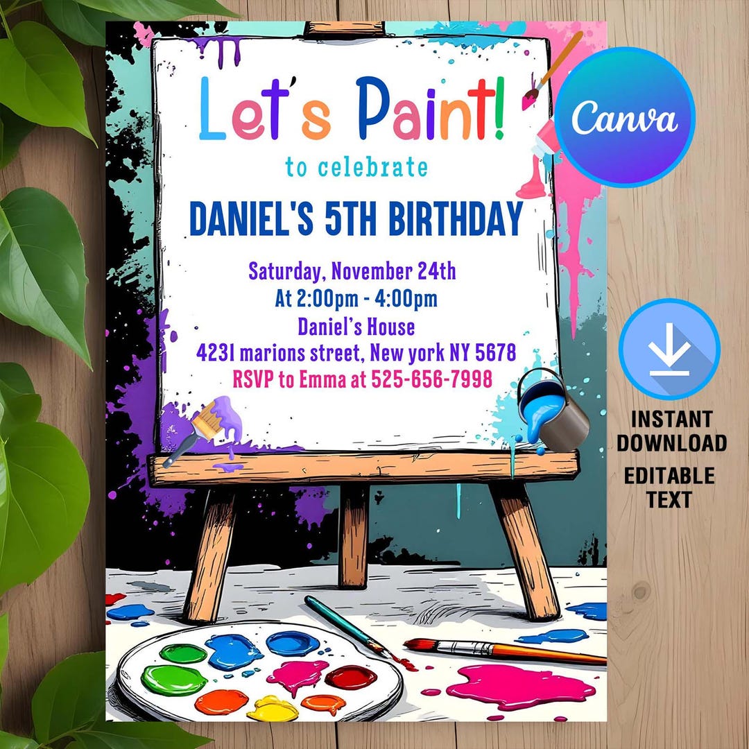 Lets Paint Birthday Invitation,art Invitation,painting Birthday Invite ...
