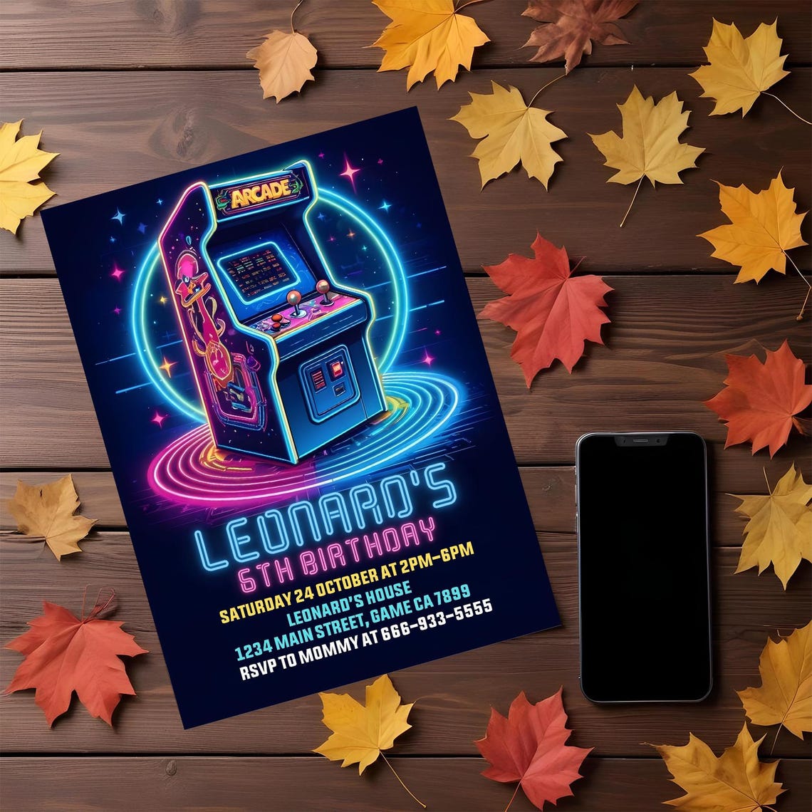 Arcade Invitation,arcade Birthday Invitation,arcade Party,arcade Neon ...
