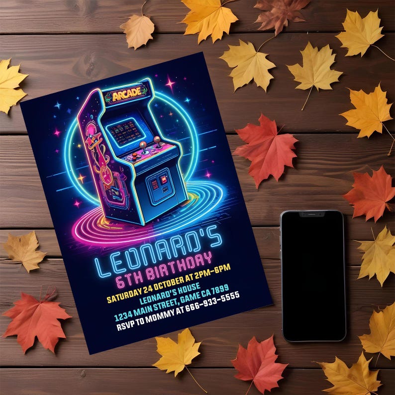 Arcade Invitation,arcade Birthday Invitation,arcade Party,arcade Neon ...