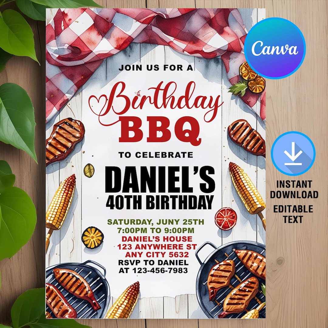 BBQ Birthday Invitation,bbq Birthday Party,barbecue Grill and Chill ...