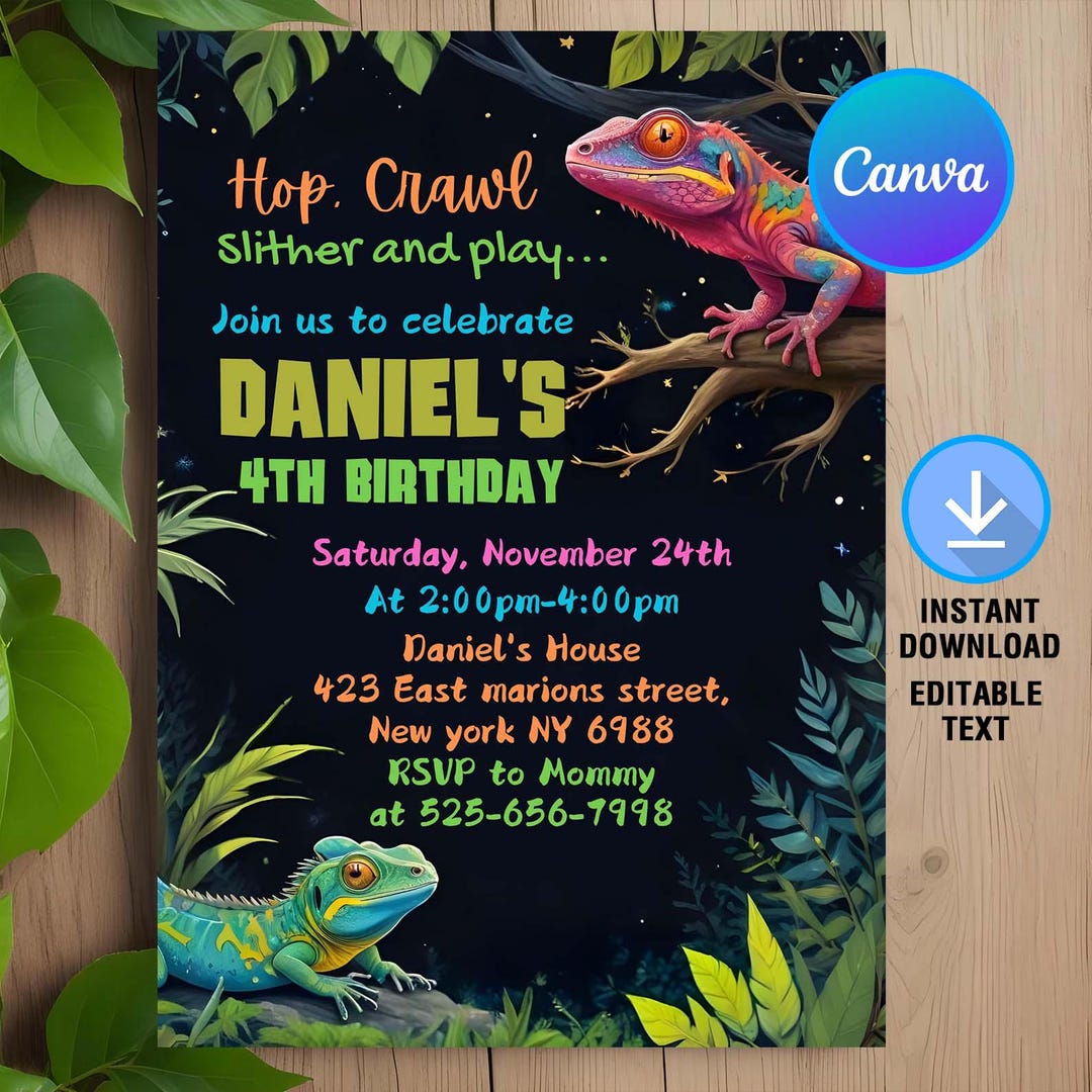Reptile Birthday Invitation,reptile Invitation,reptile Birthday Party ...