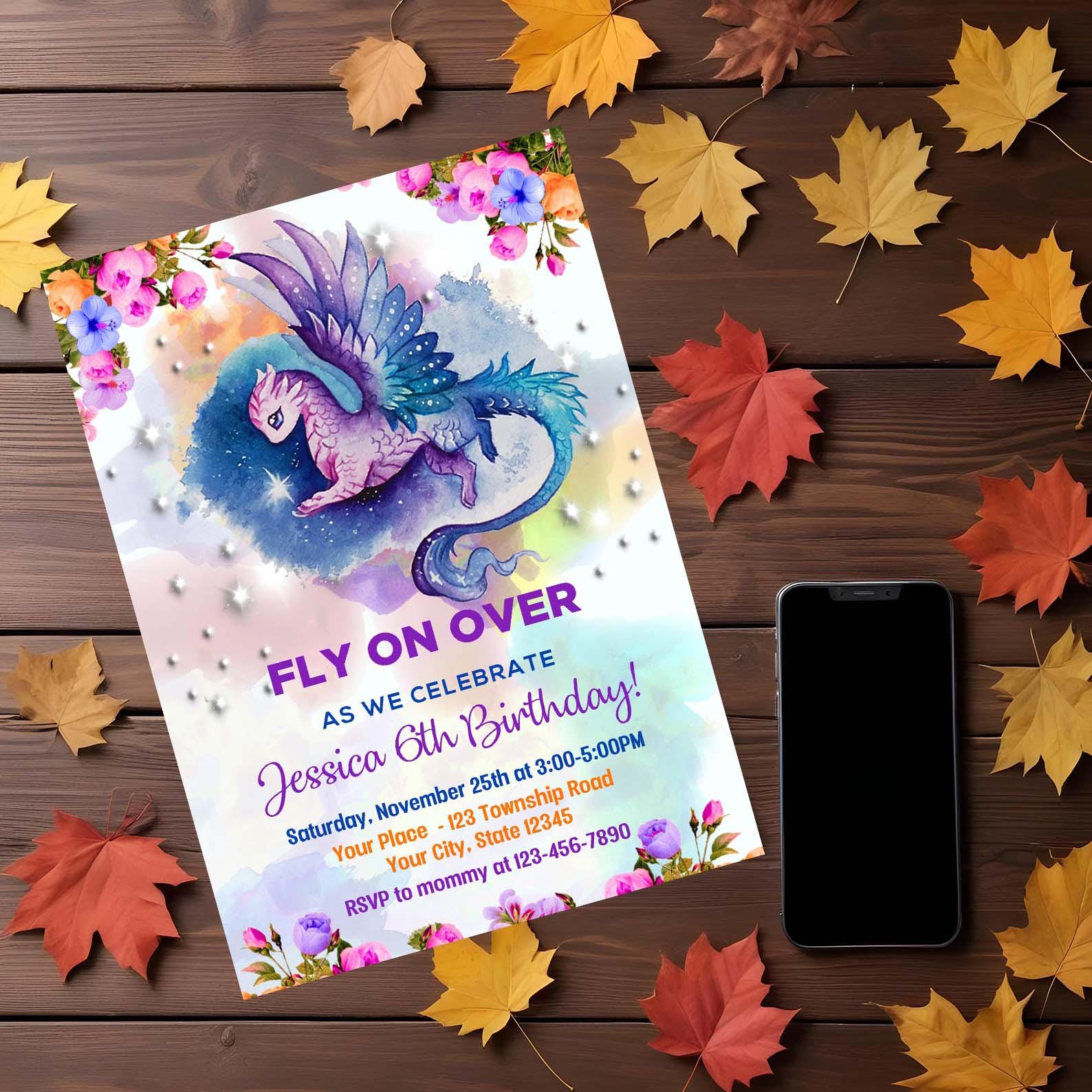 Dragon Birthday Invitation,purple Dragon Invitation,dragon Invitation ...