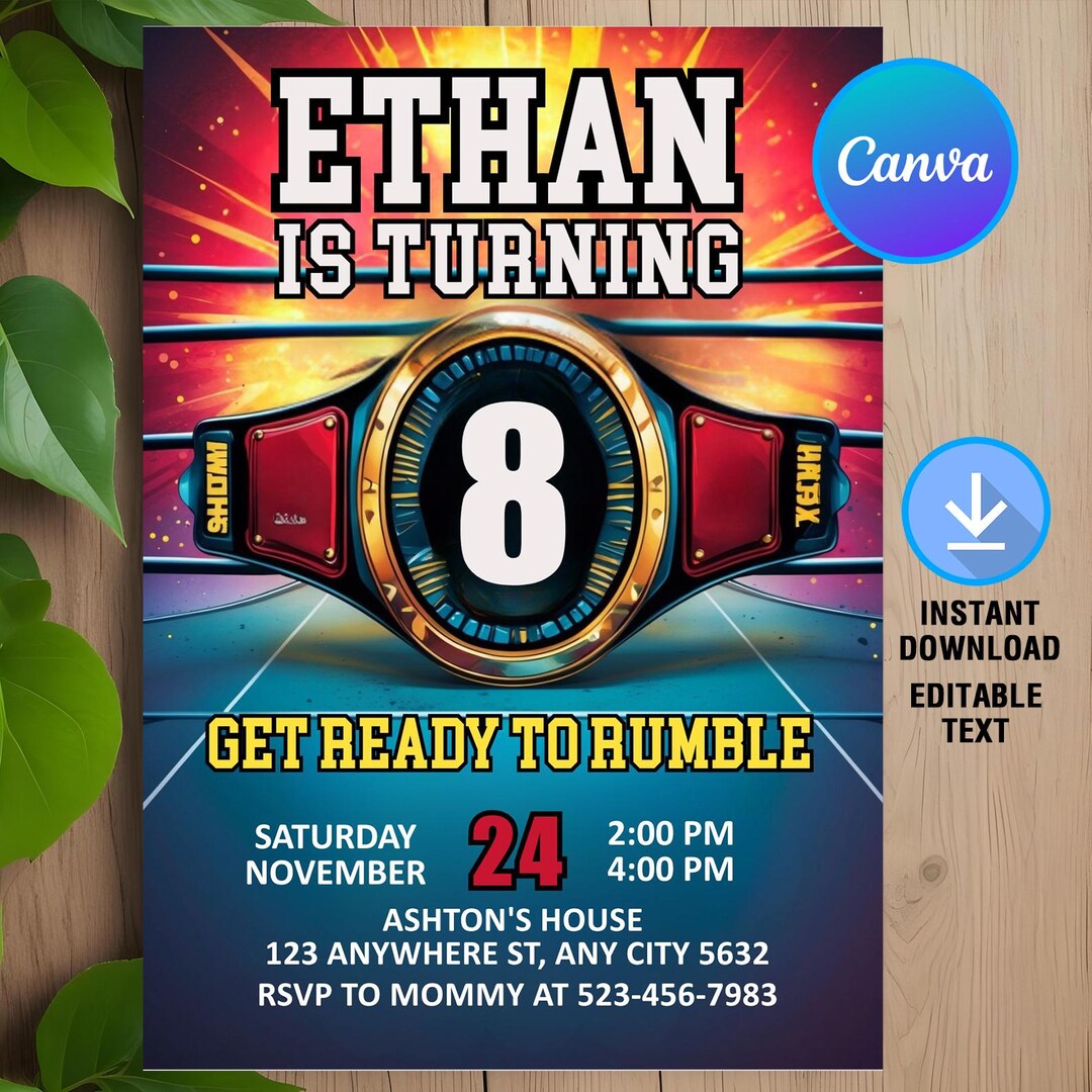 Wrestling Birthday Invitation,wrestling Belt,championship Belt Invite ...