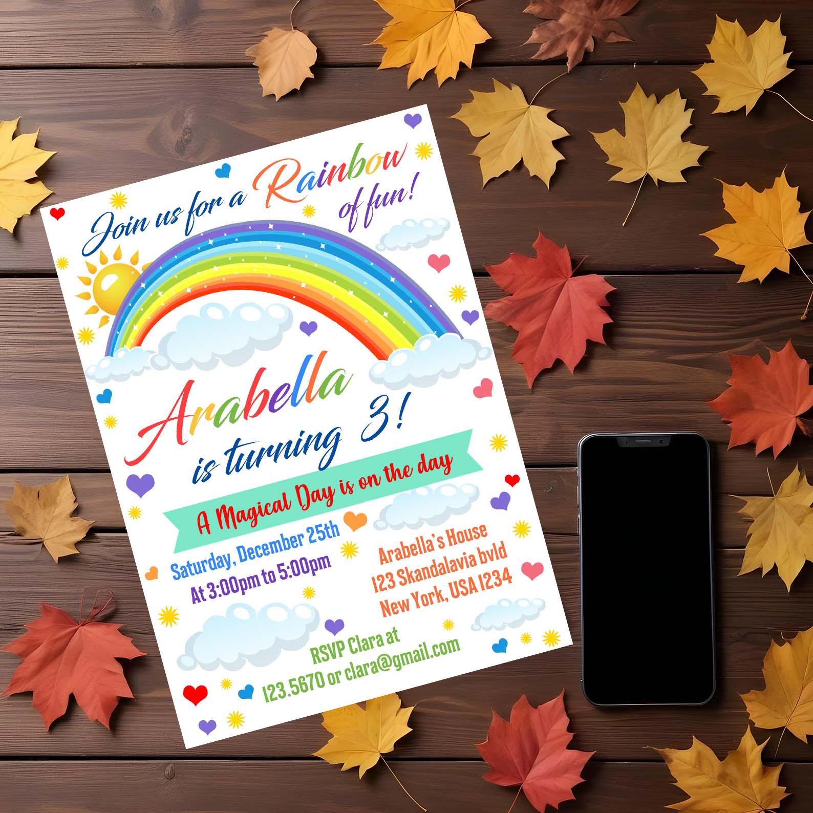 Rainbow Birthday Invitation,rainbow Invitation,rainbow Birthday Party ...