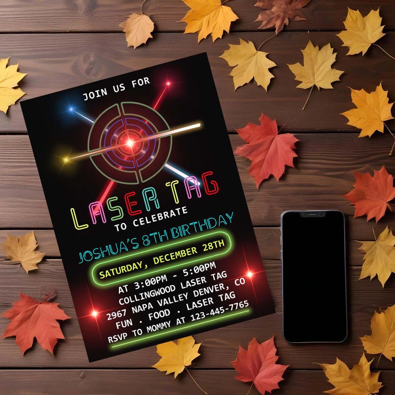 Laser Tag Birthday Invitation,laser Tag Party,laser Tag Invitation ...