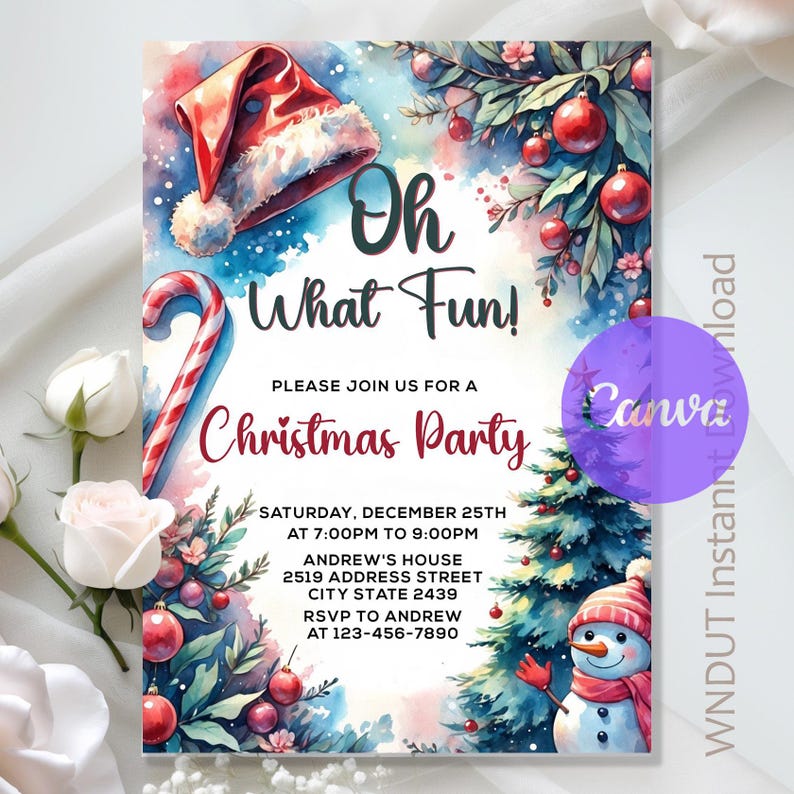 Christmas Party Invitation,santa Hat Oh What Fun Invite,christmas ...