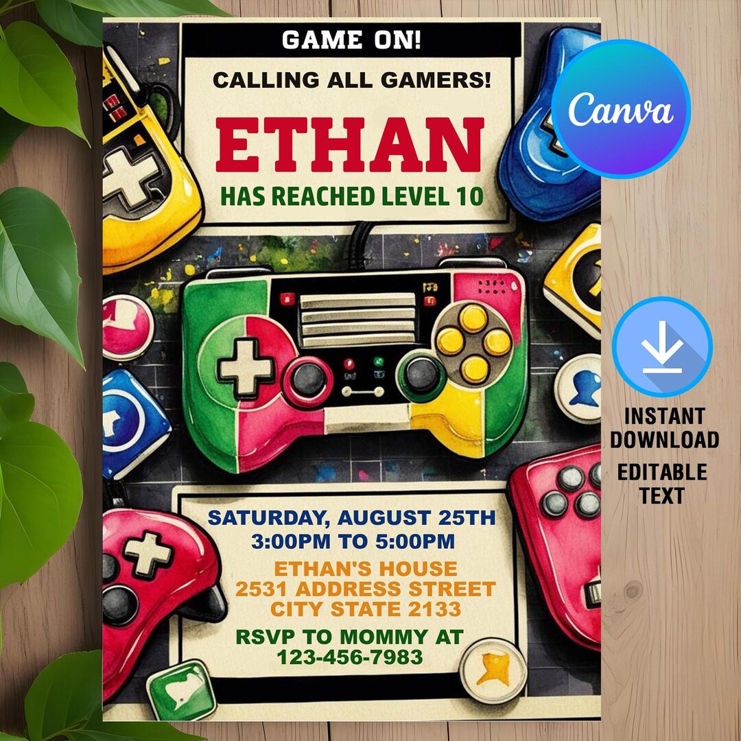 Video Game Birthday Invitation,video Game Party,game Birthday Invite ...