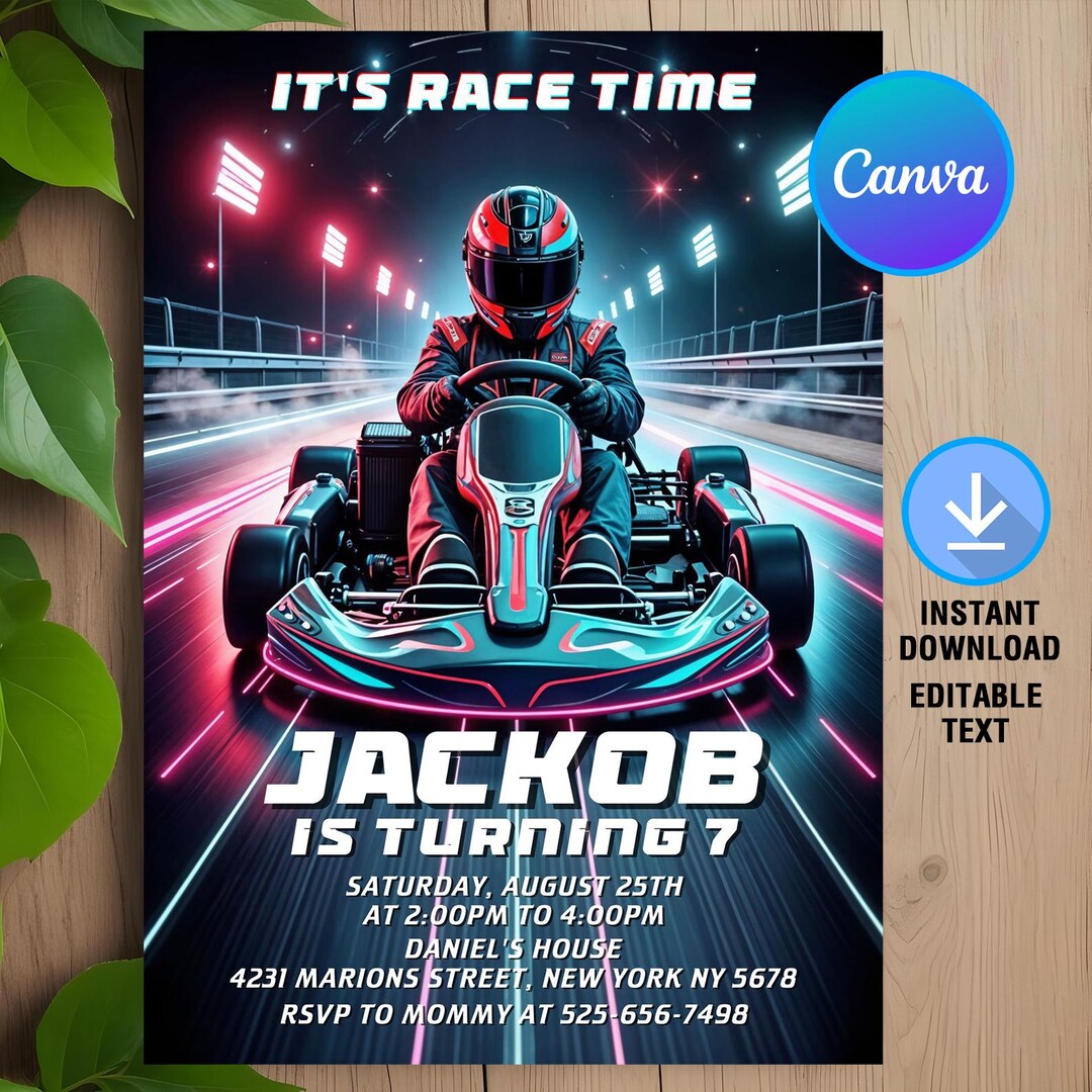 Go Kart Birthday Invitation,go Kart Invitation,go Kart Racing ...