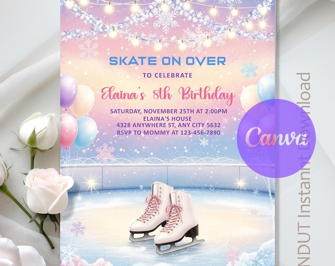 Ice Skating Birthday Invitation 5x7 | Skate Birthday Party | Skating ...
