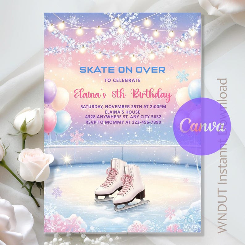 Ice Skating Birthday Invitation,winter Skate Invite,ice Skating ...