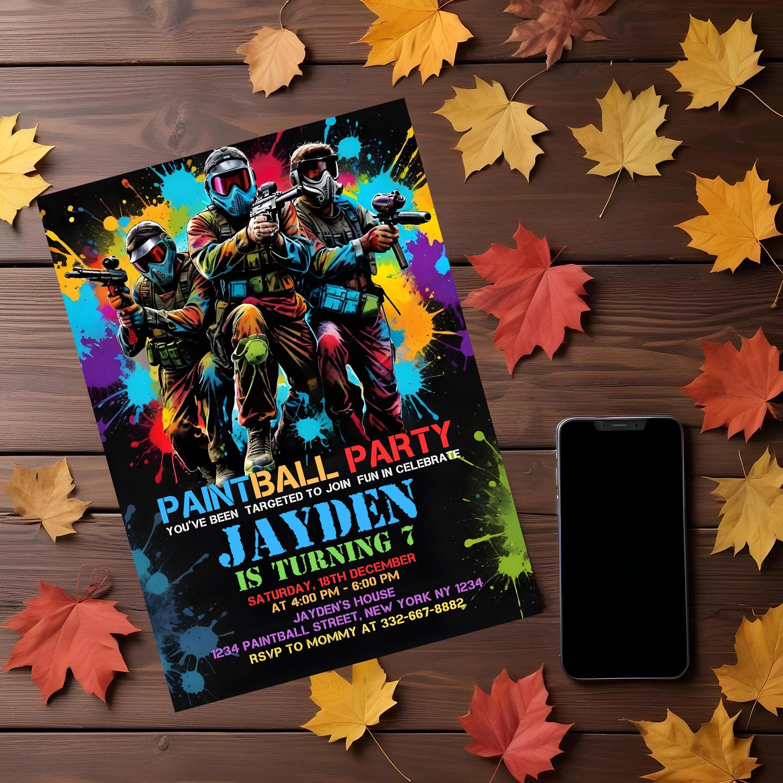 Paintball Invitation,paintball Birthday Invitation,paintball Birthday ...