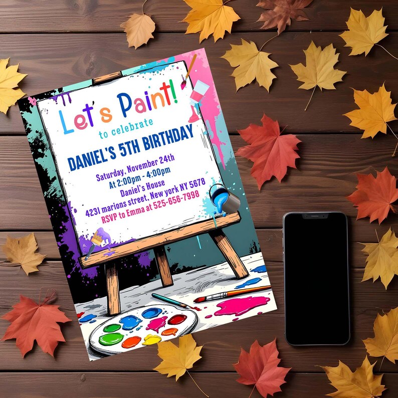 Lets Paint Birthday Invitation,art Invitation,painting Birthday Invite ...
