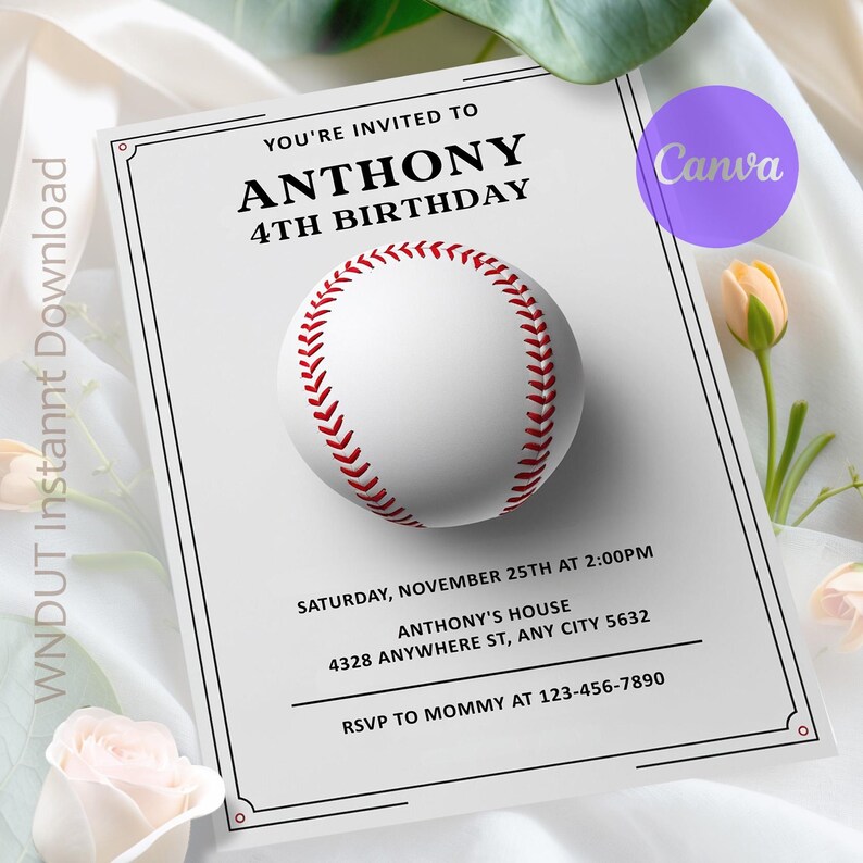 Baseball Birthday Invitation,baseball Party Invitation,baseball Sports ...