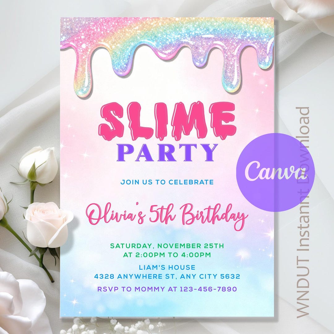 Slime Party Birthday Invitation,slime Birthday Party,slime Glitter ...