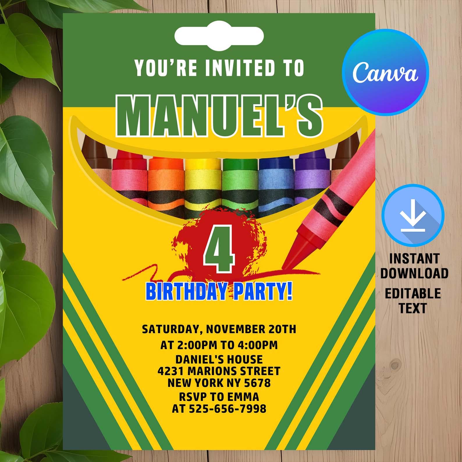 Crayon Birthday Invitation,crayon Invitation,crayola Invite,crayon ...