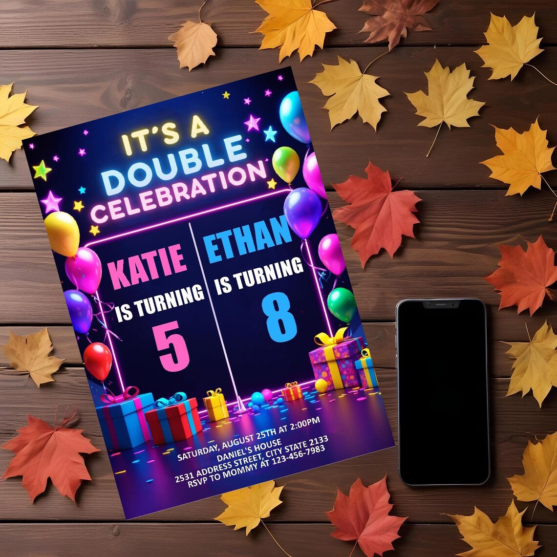 Double Celebration Birthday Invitation,double Birthday Invite,joint ...