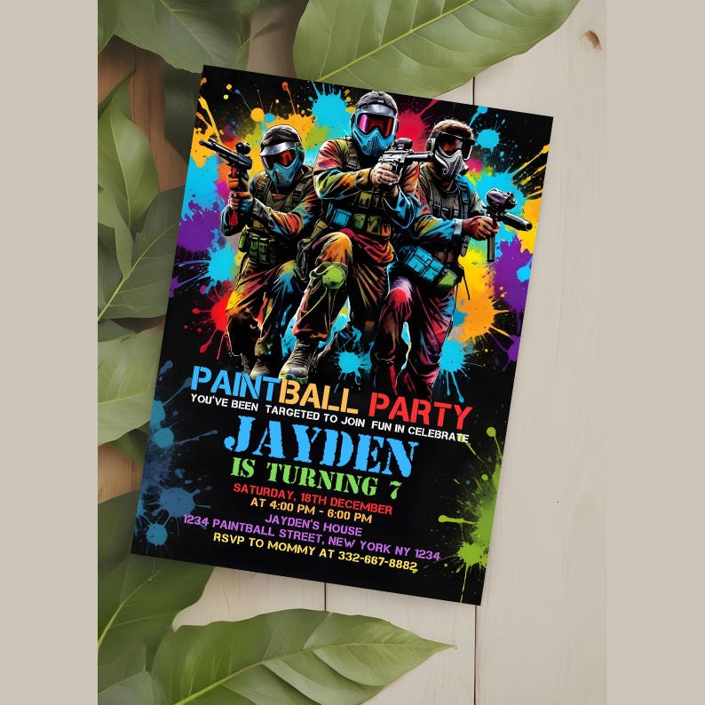 Paintball Invitation,paintball Birthday Invitation,paintball Birthday ...