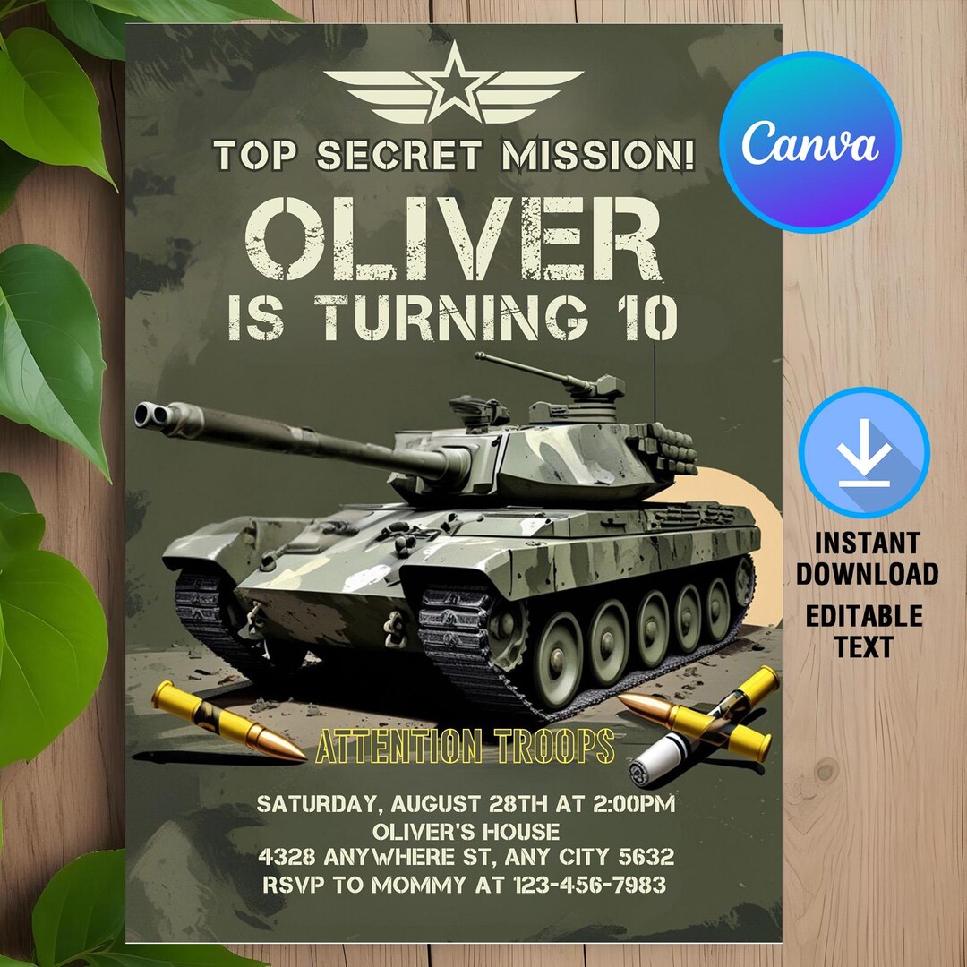 Army Military Birthday Invitation,military Invite,soldier Birthday ...