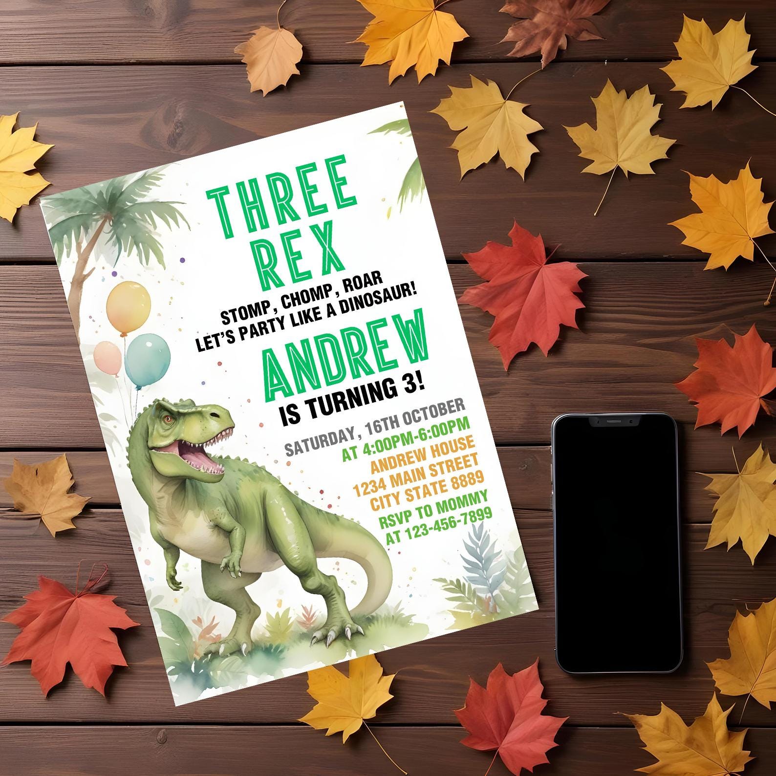 Three Rex Invitation,three Rex Dinosaur Invitation,dinosaur Three Rex ...