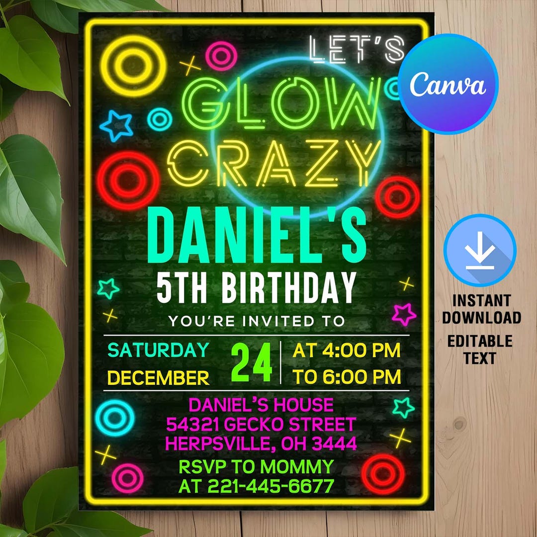Glow Party Birthday Invitation,glow Party Invitation,glow Birthday ...