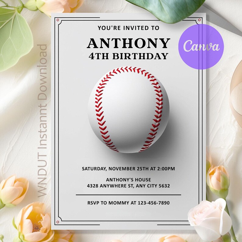 Baseball Birthday Invitation,baseball Party Invitation,baseball Sports ...