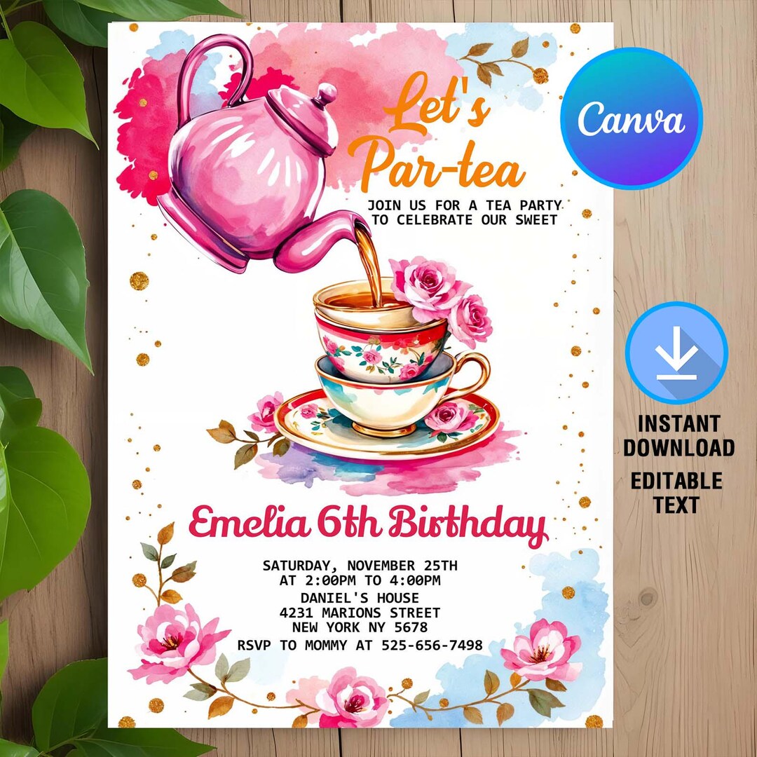 Tea Party Birthday Invitation,par Tea Invitation,whimsical Tea Party ...