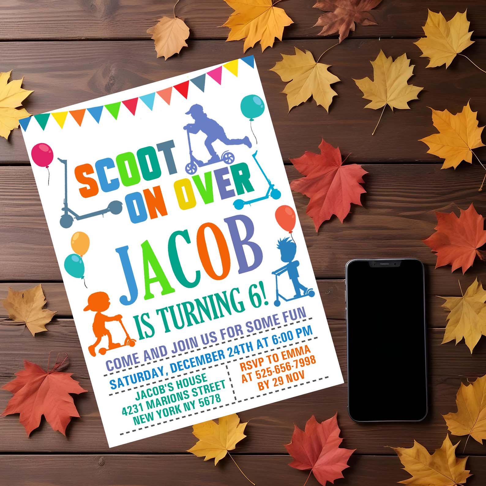 Scooter Birthday Invitation,scooter Invitation,scoot on Over,scooter ...
