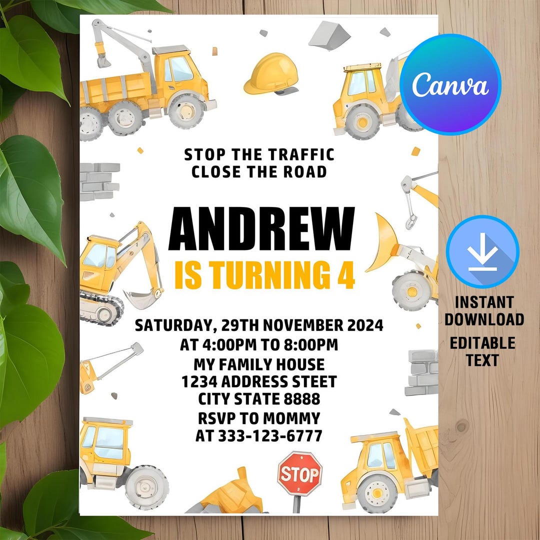 Construction Birthday Invitation,construction Invitation ...