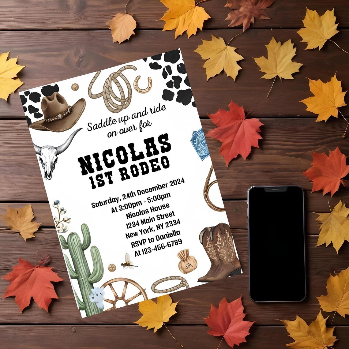 Cowboy Firts Rodeo Invitation,cowboy Birthday Invitation,cowboy ...